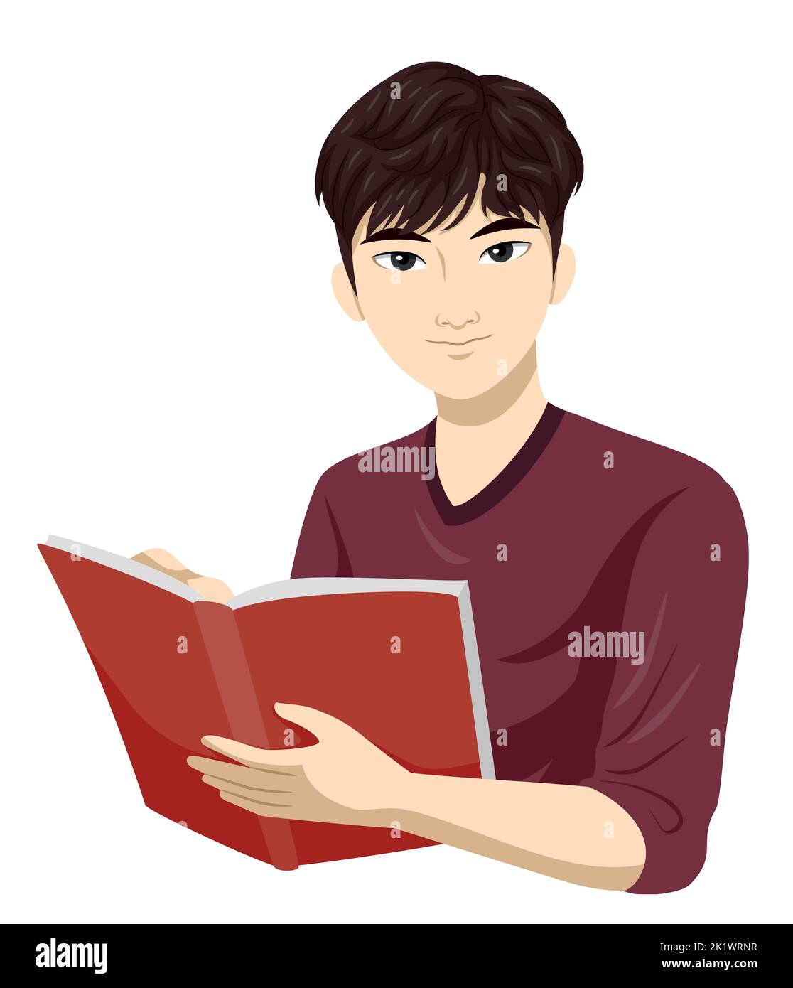 Illustration of Asian Teen Guy Student Holding and Reading a Book Stock ...
