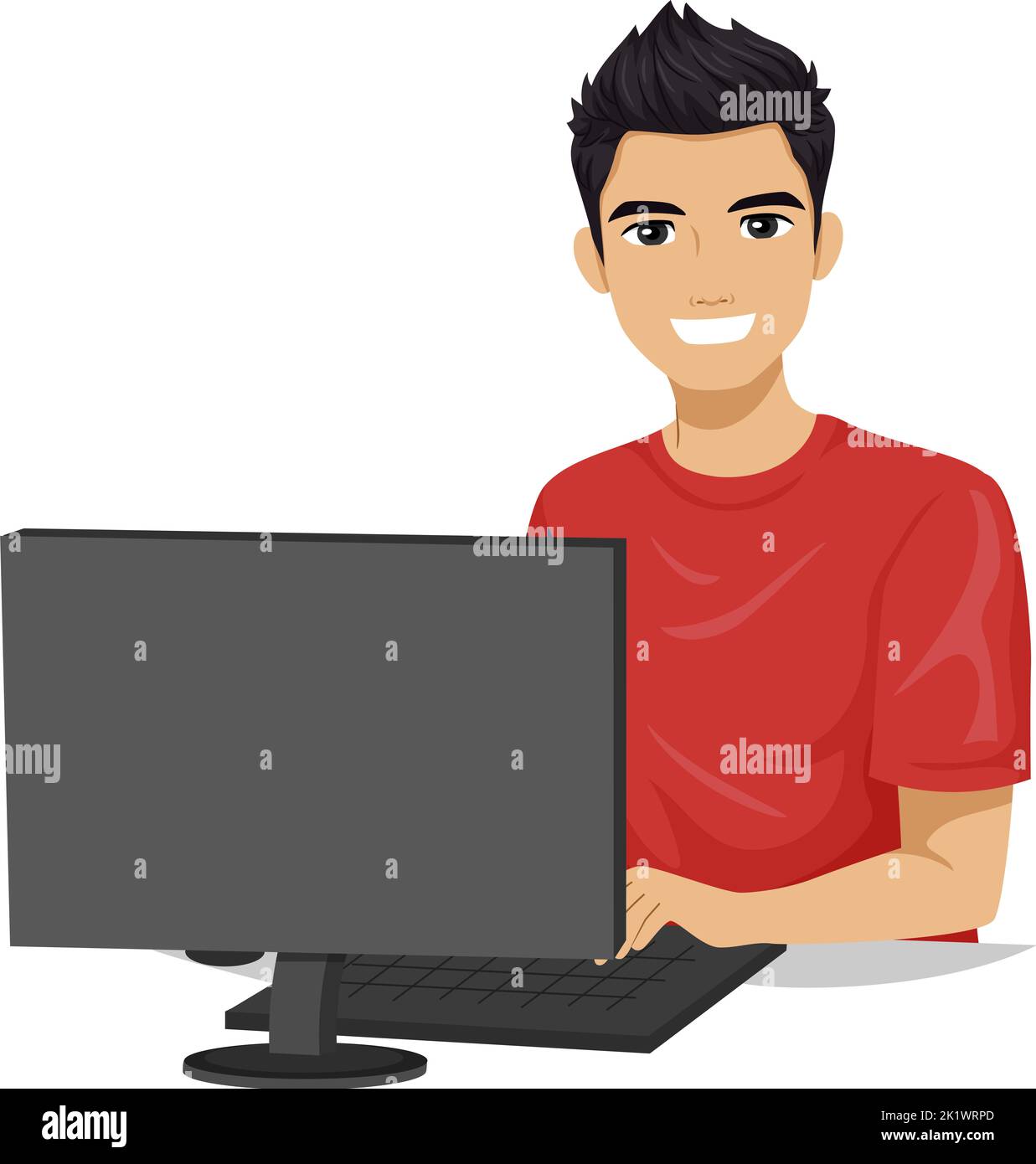 Illustration of South Eastern Asian Teen Guy Student Using Computer ...