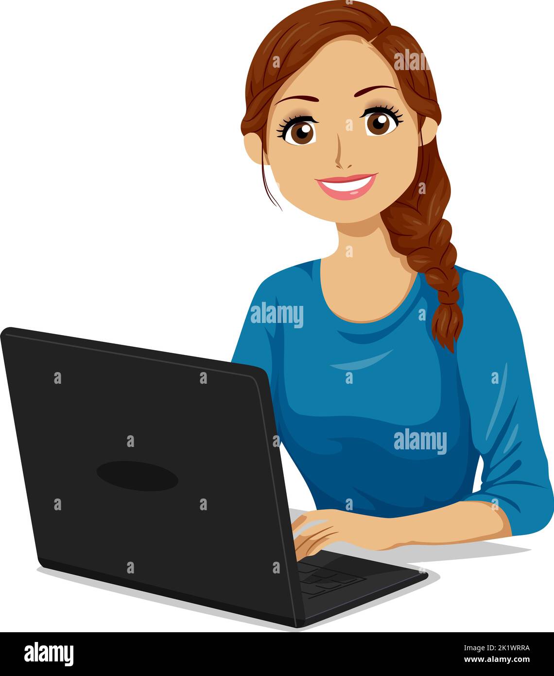 Illustration of Hispanic Teen Girl Student Using Laptop Stock Photo - Alamy