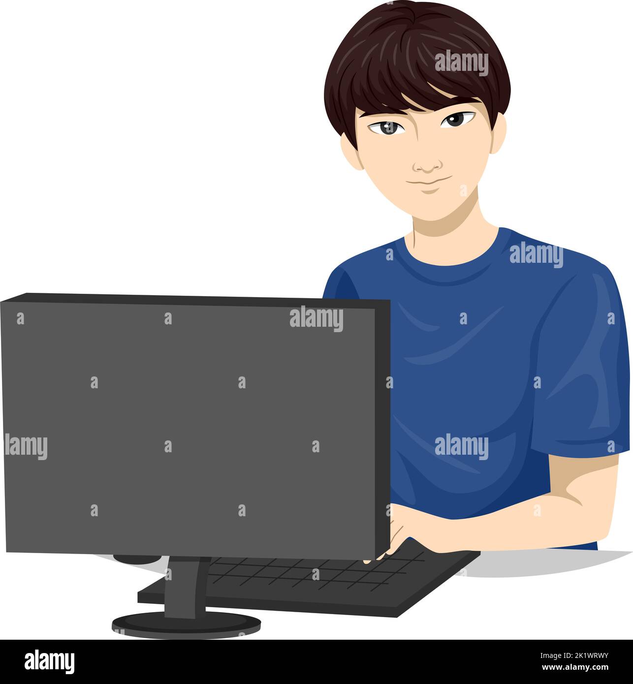 Illustration of East Asian Teen Guy Student Using Computer Stock Photo ...