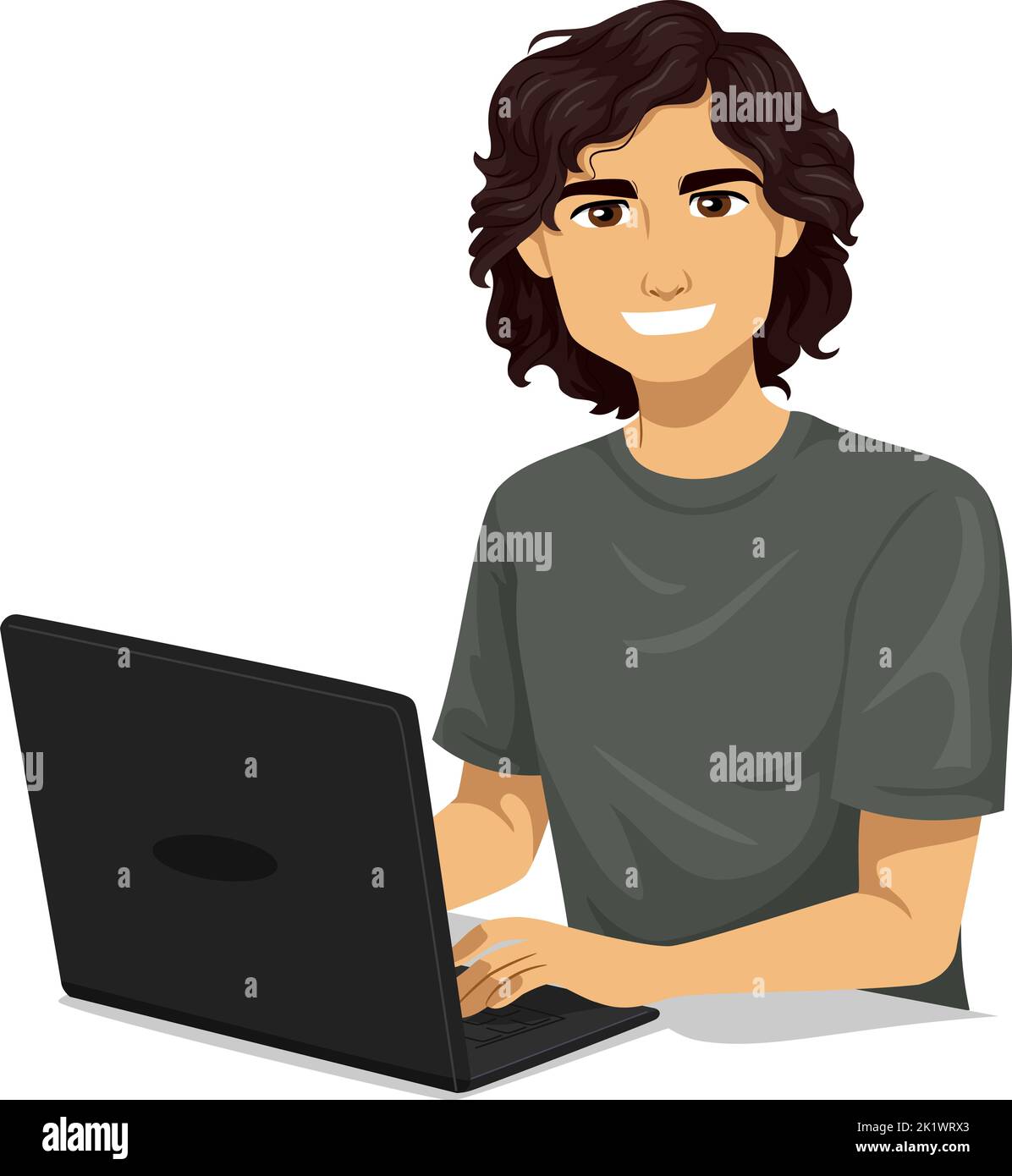 Illustration of Hispanic Teen Guy Student Using Laptop Stock Photo - Alamy