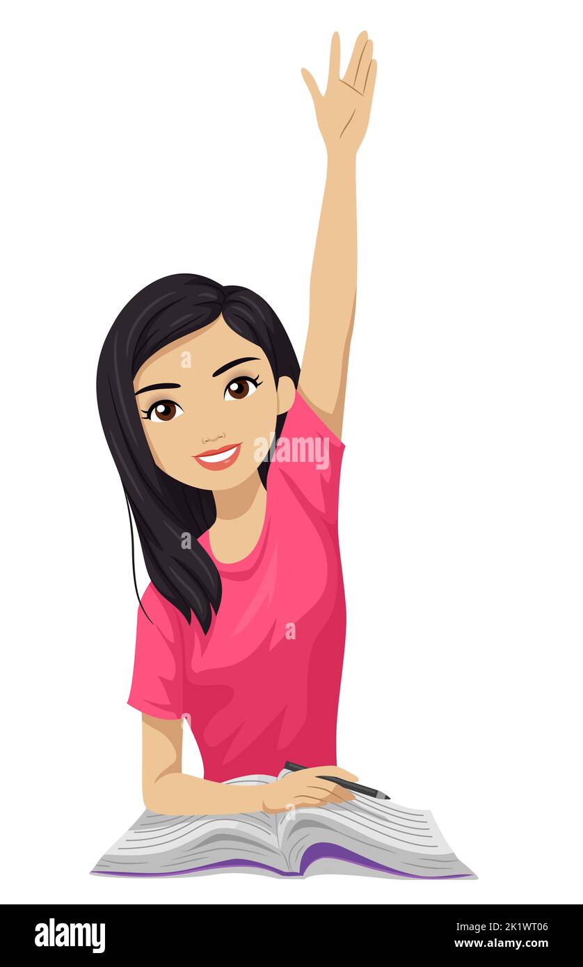 Cartoon Girl Raising Hand