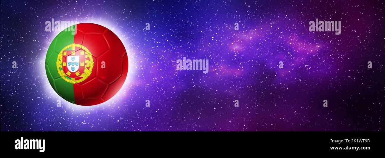 3D soccer ball with Portugal team flag, football 2022. Space background ...
