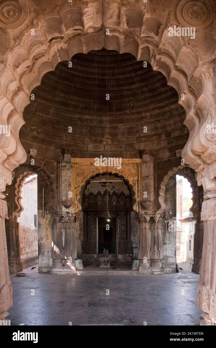 Beautifully carved and decorated pillars and interior of ...