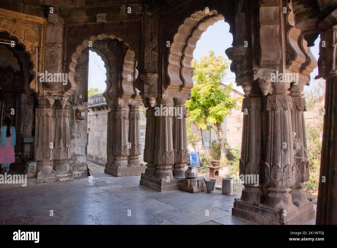 Beautifully carved and decorated pillars and interior of ...