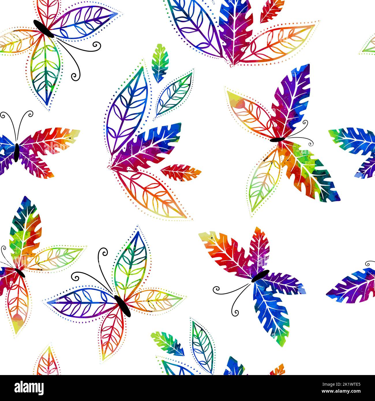 Seamless pattern of colored butterflies from leaves. Vector ...