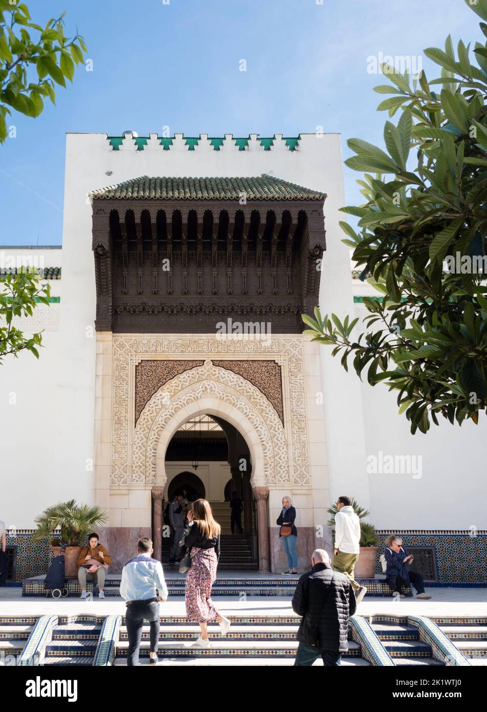Tourists at the Grand Mosque of Paris, located in the 5th ...