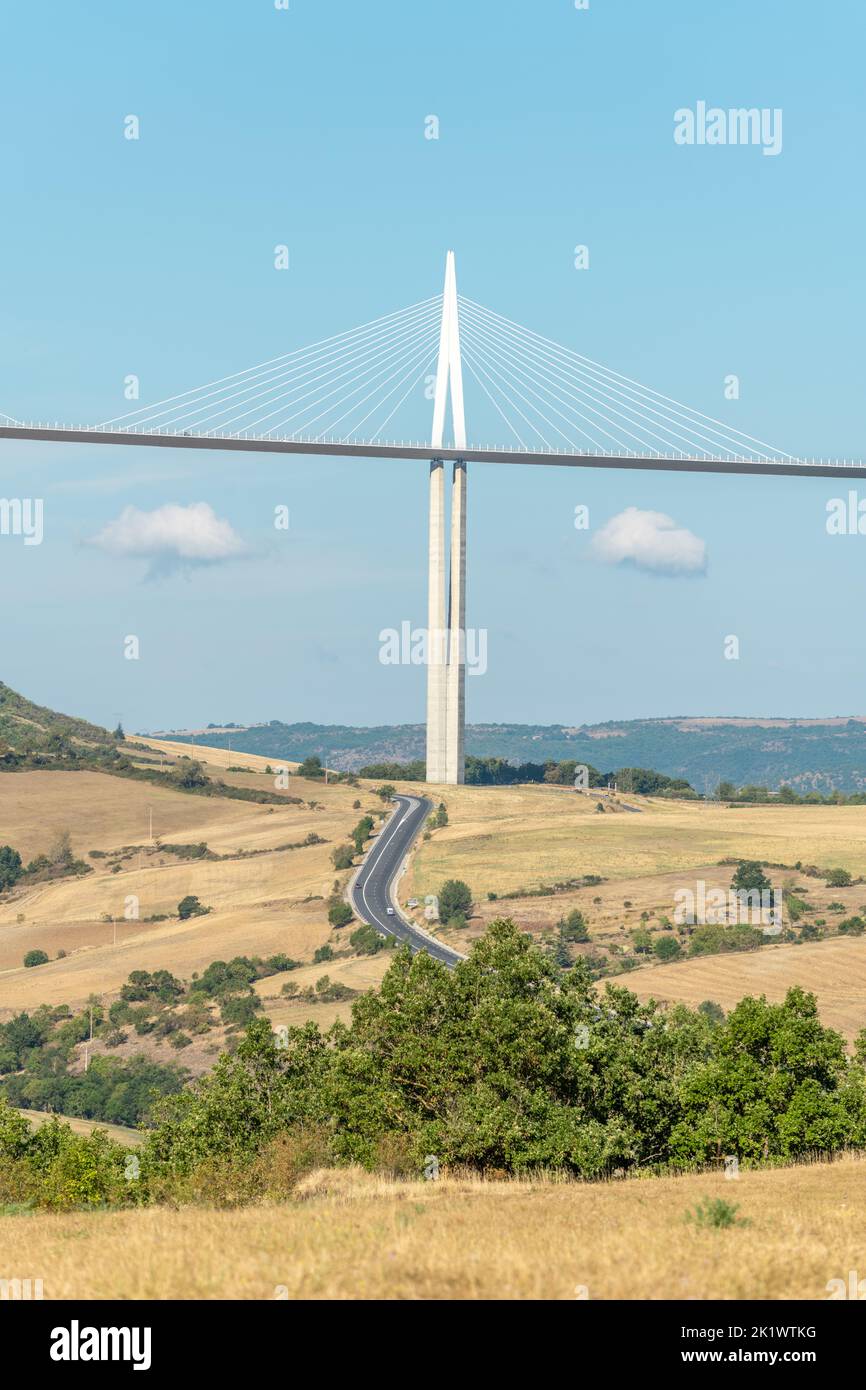Millau viaduct, cable-stayed bridge over Tarn valley. The highest road ...