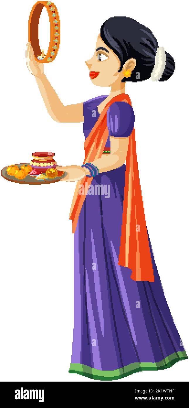 Indian woman in traditional clothing in Karva chauth festival theme ...