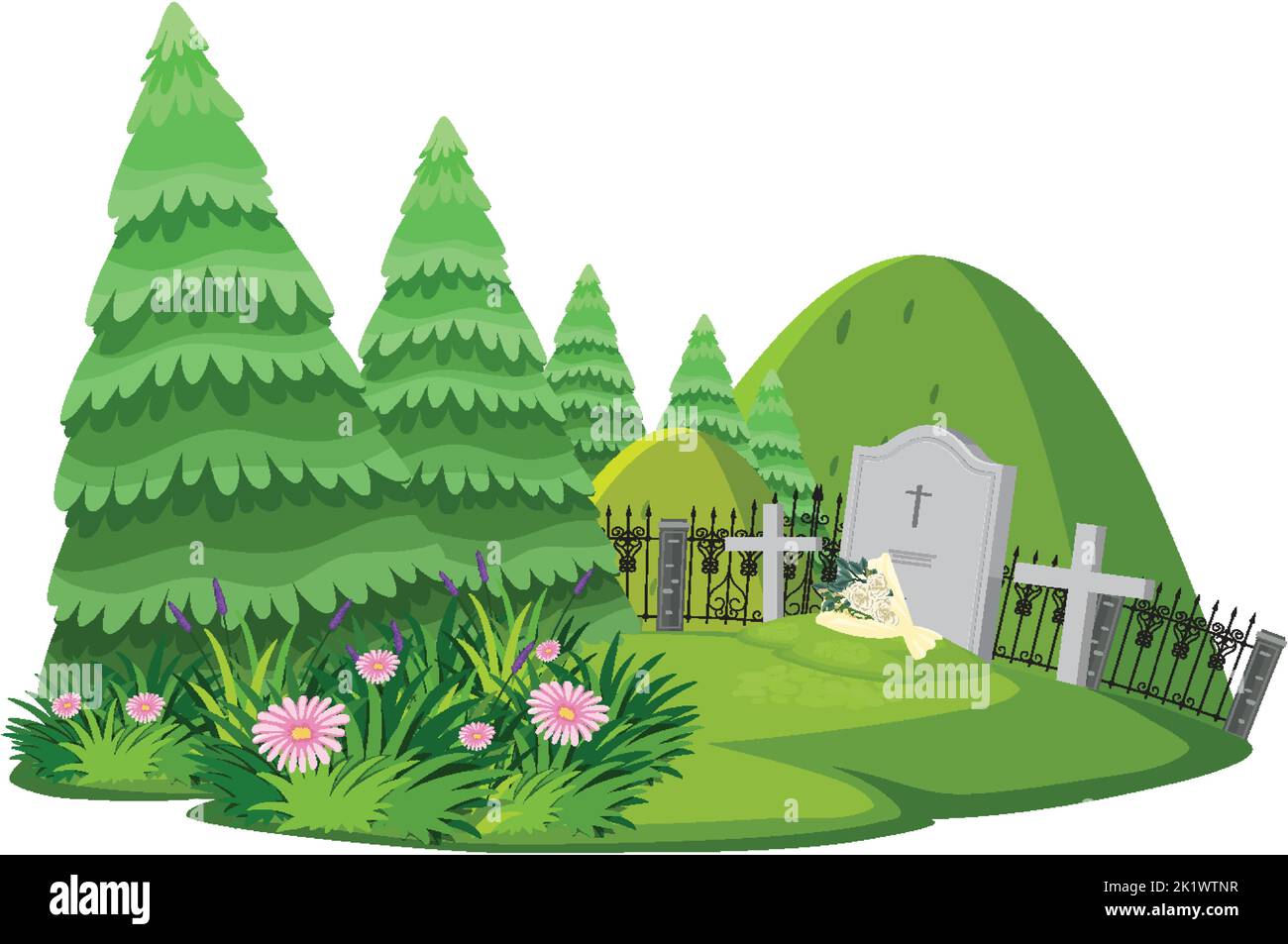 Cemetery graveyard scene isolated illustration Stock Vector Image & Art - Alamy