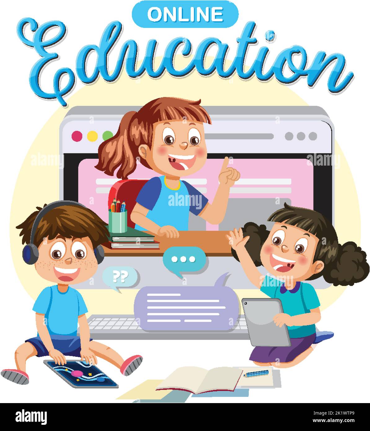 Online education with cartoon character illustration Stock Vector Image ...