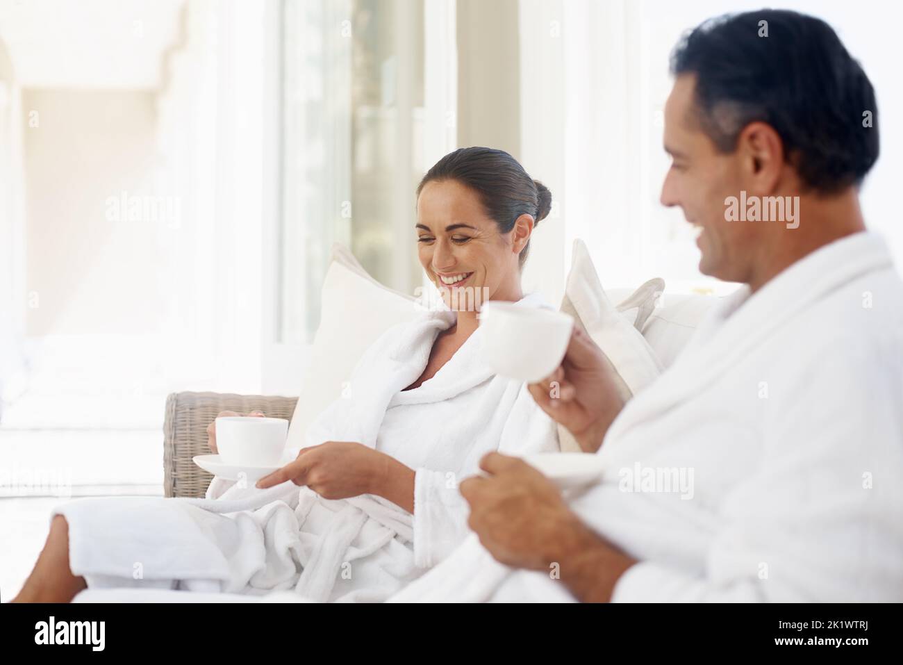 Taking a load off at the day spa. a loving mature couple enjoying a ...