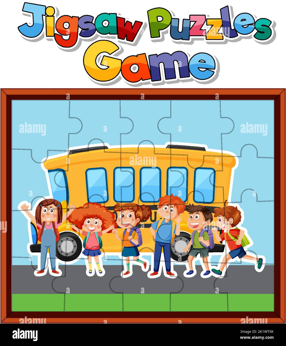 School kids photo jigsaw puzzle game template illustration Stock Vector ...