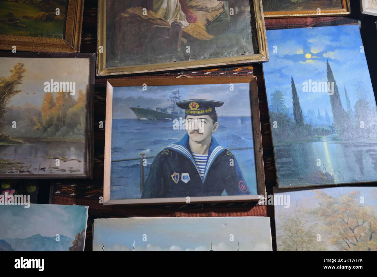 An old Russian, Soviet, USSR, CCCP painting of a navy sailor and ship ...