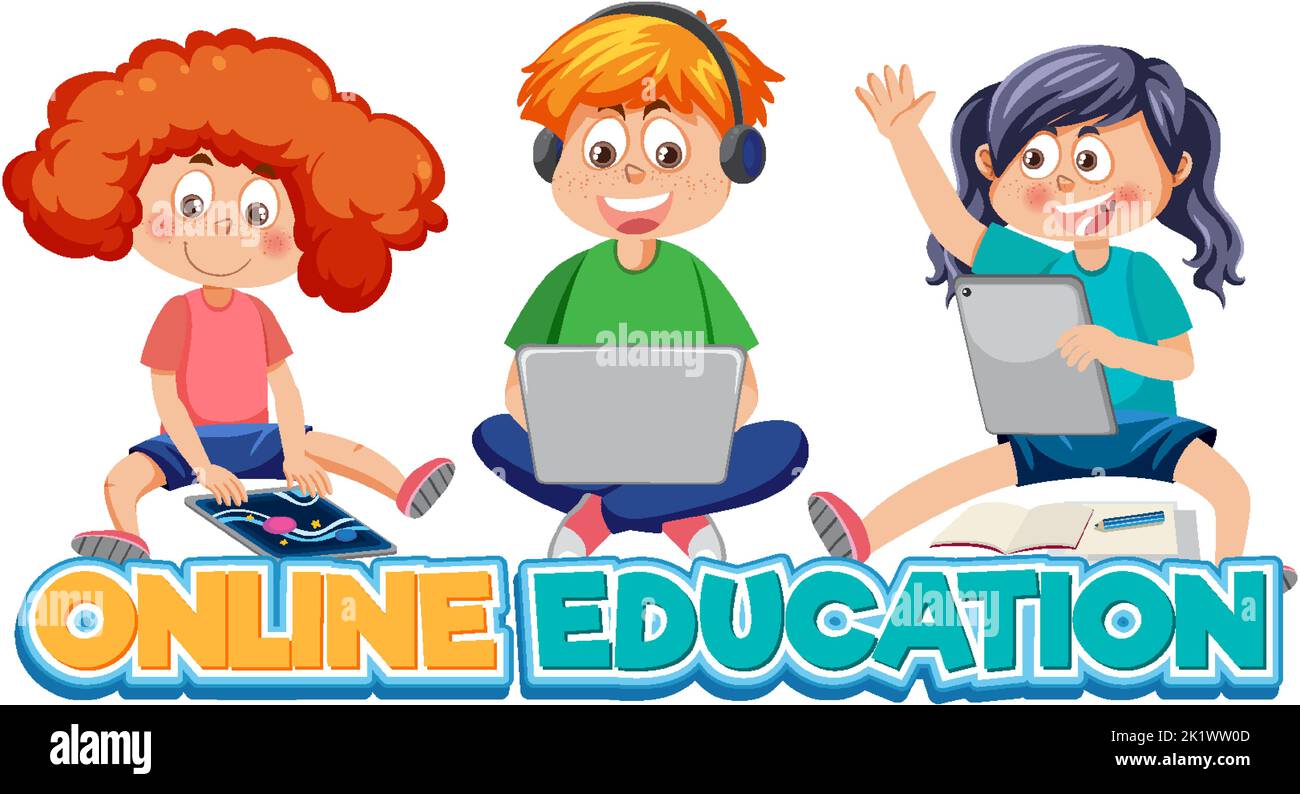 Online education with children learning online illustration Stock ...