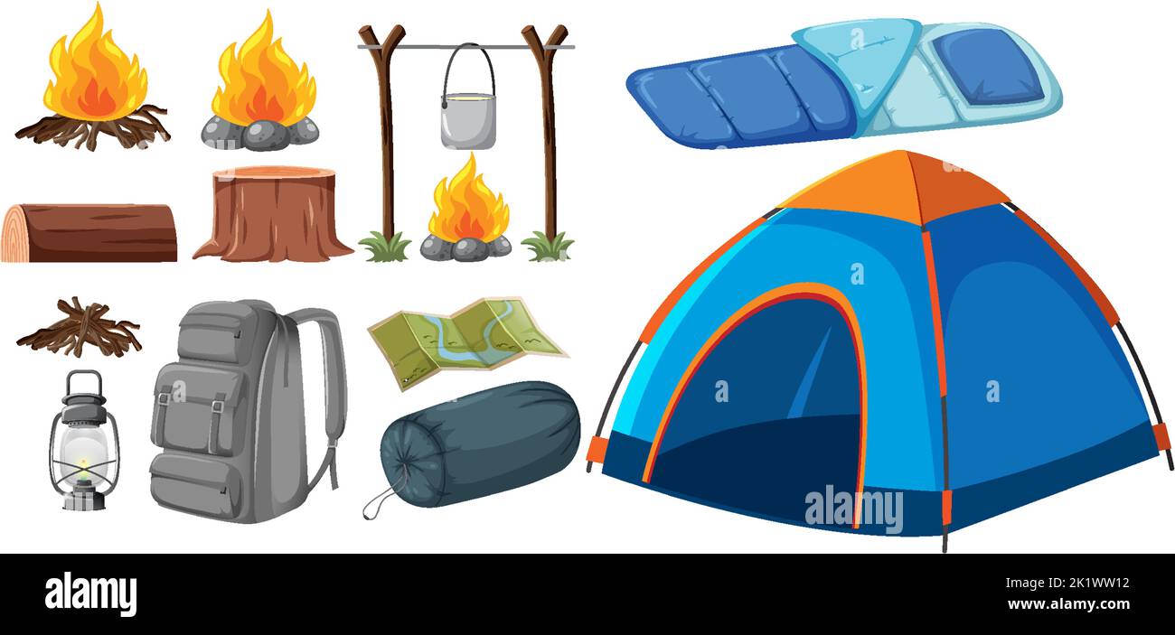 Set of many camping elements illustration Stock Vector Image & Art - Alamy