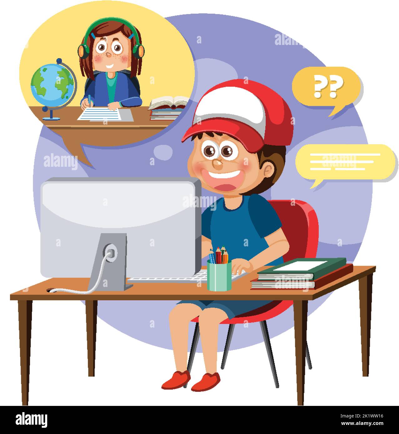 A boy using computer cartoon illustration Stock Vector Image & Art - Alamy