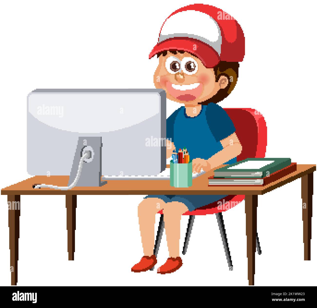 A boy sitting in front of computer illustration Stock Vector Image ...