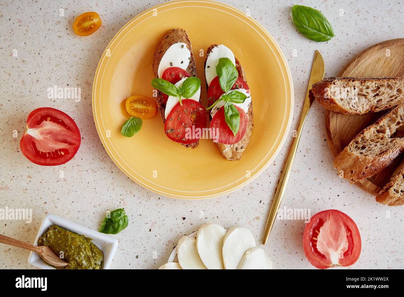 Caprese sandwich appetizer with fresh mozzarella, tomatoes, basil ...