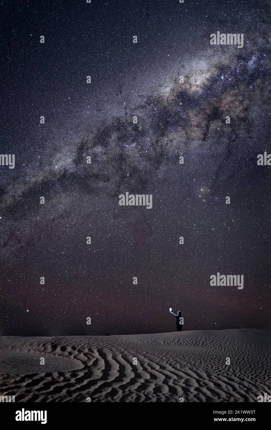 Milky Way core over the sand dunes of the WA desert with photographer ...
