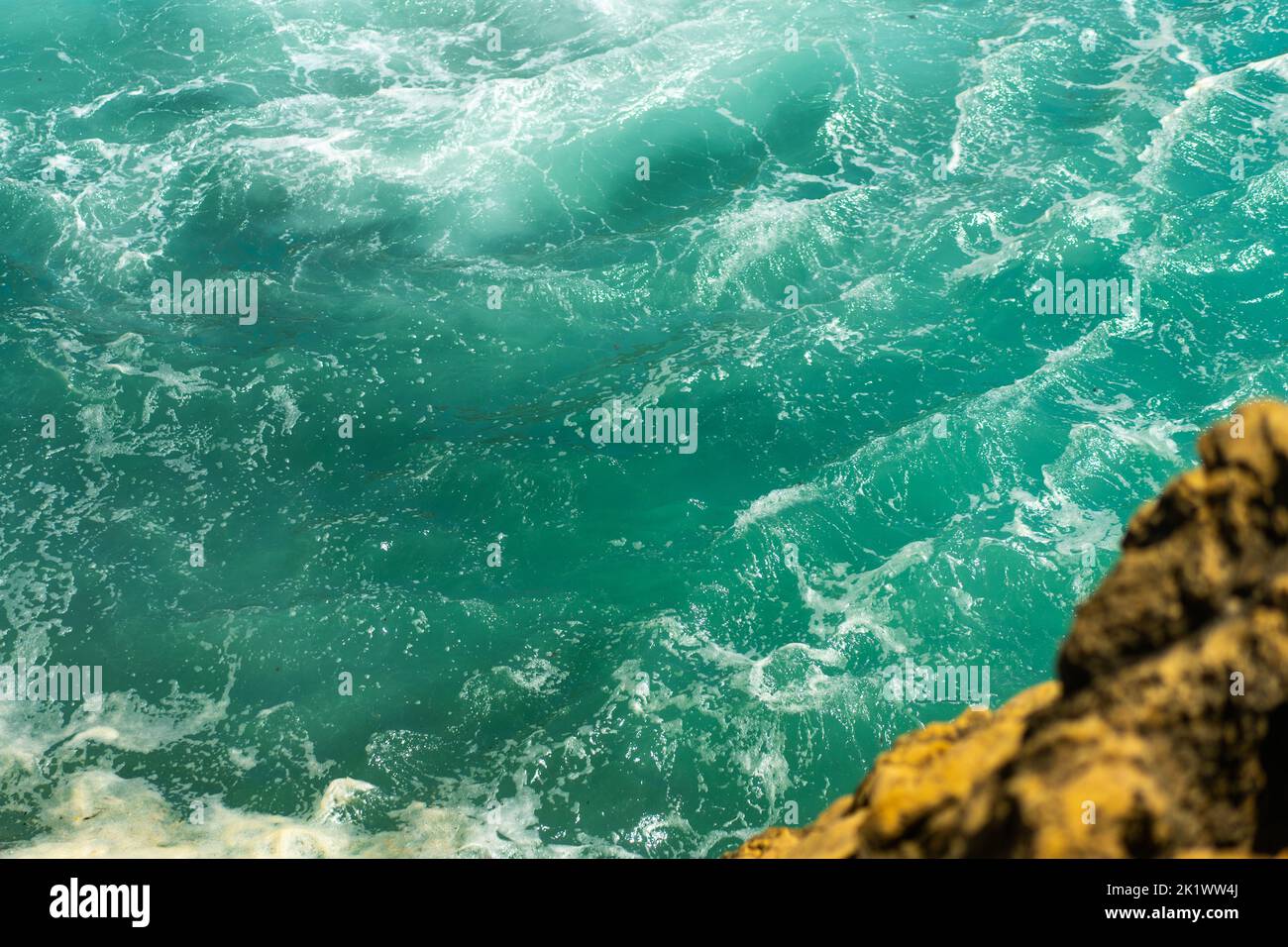 Atlantic ocean. Stormy summer day Big sea wave on rocky beach. Beaty in ...