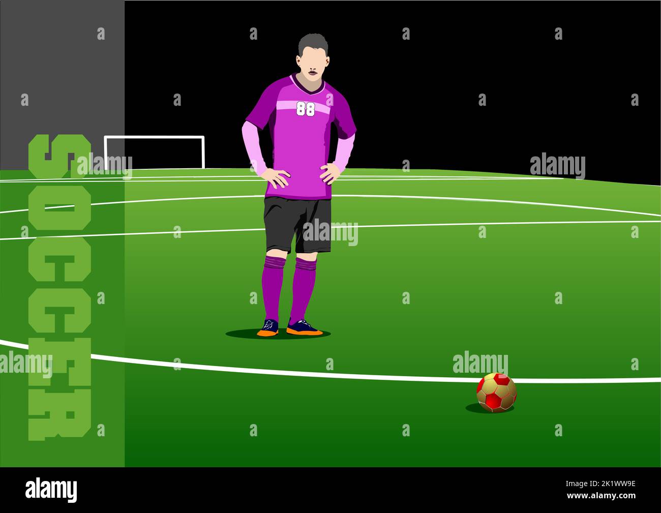 Soccer player preparing to take a free kick. 3D vector color ...