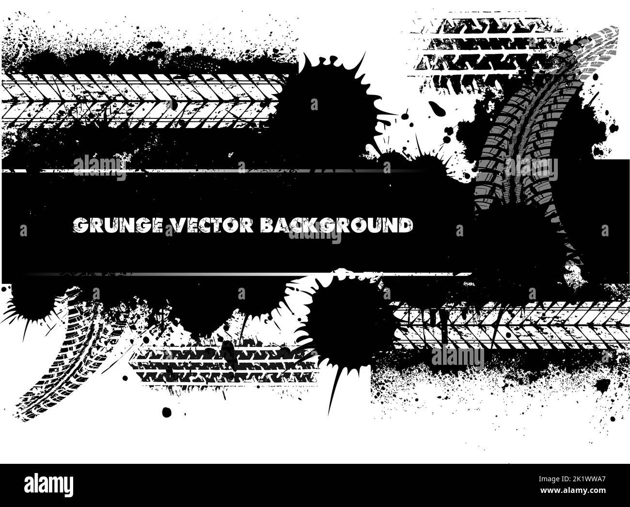 Tyre track detail with grunge blots on white background Stock Vector ...