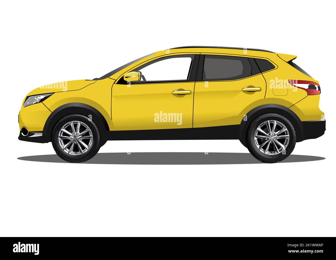Yellow crossover car side view isolated on white background. 3d vector ...