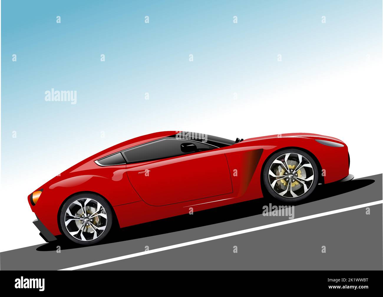 Red car coupe on the road. 3d vector color illustration Stock Vector ...