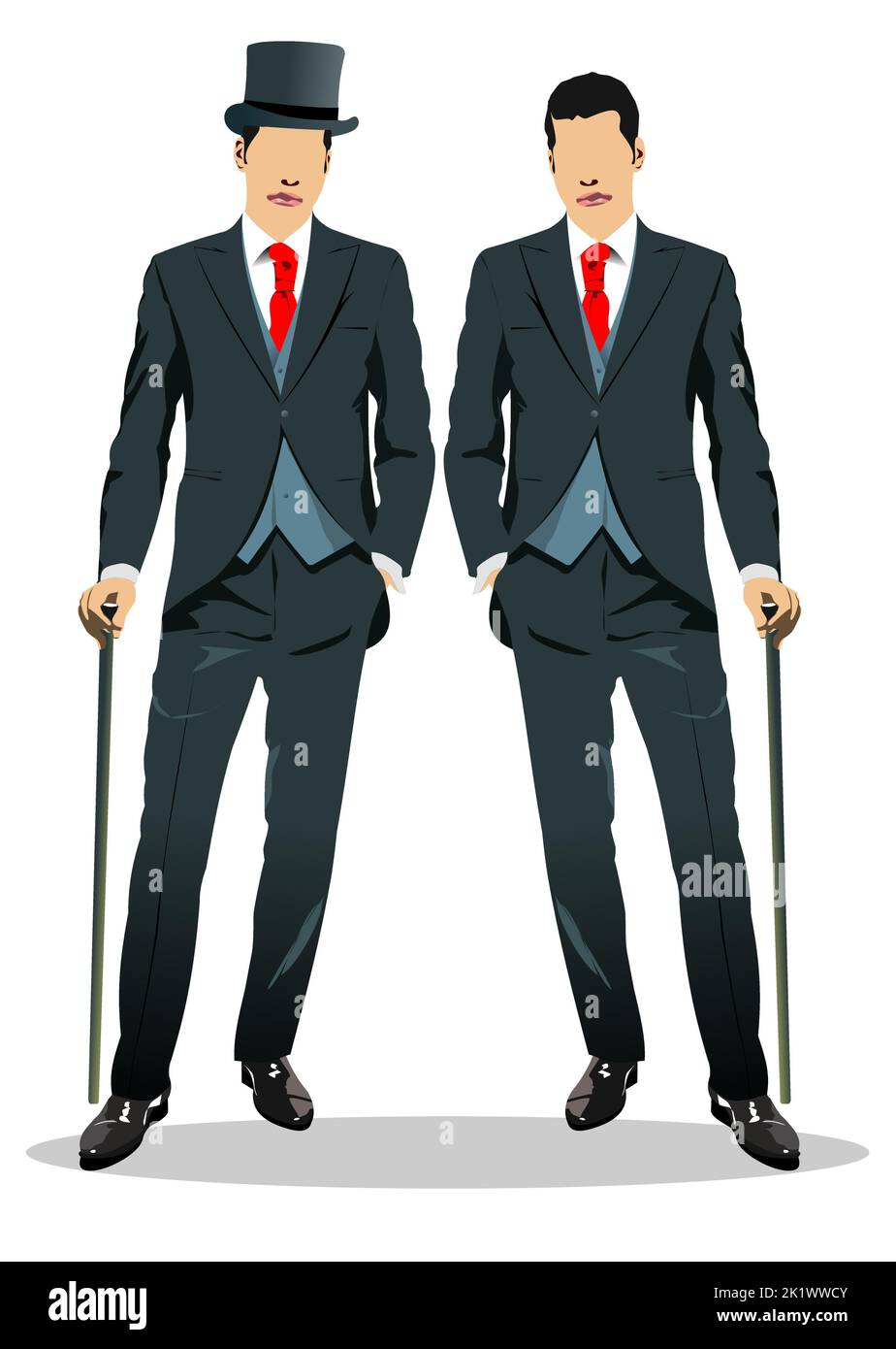 Two handsome gentlemen on white background. Twins. Color 3d vector ...