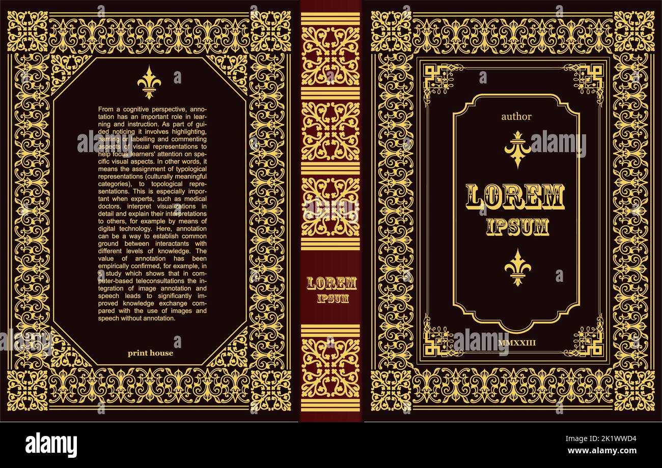 Ornate leather book cover and Old retro ornament frames. Royal Golden ...