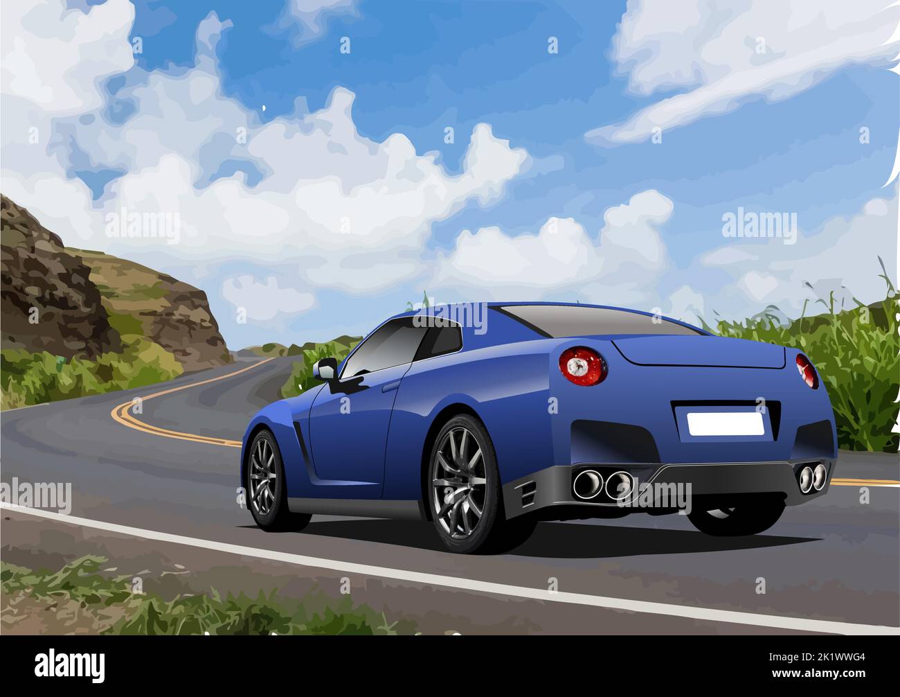 Blue car coupe on the road. 3d vector color illustration Stock Vector ...