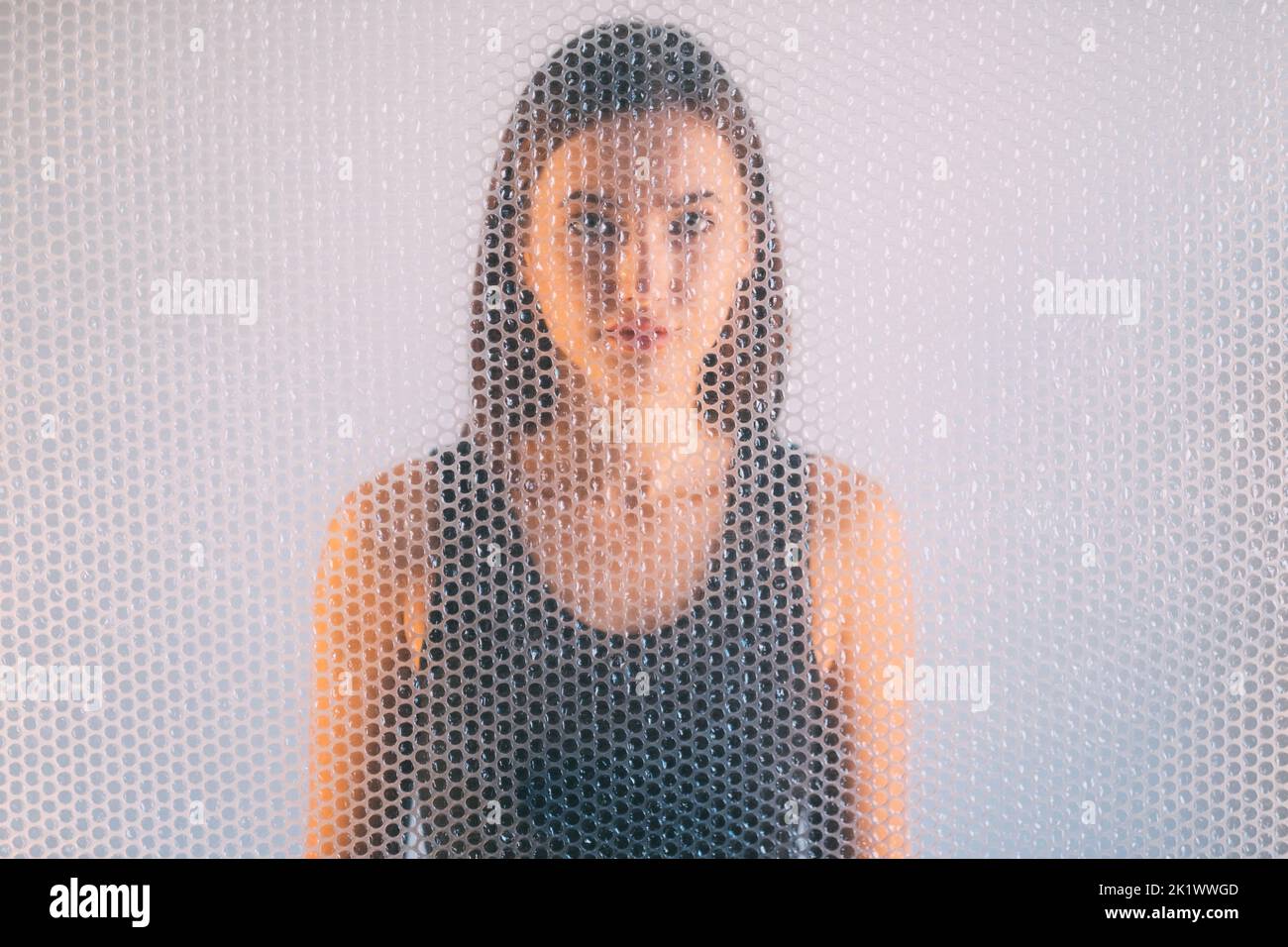 Woman freedom. Defocused portrait. Female rights. Social isolation ...