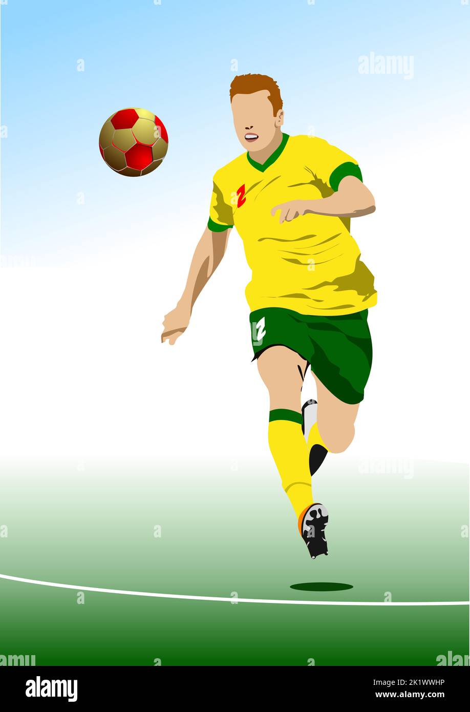 Soccer player on the field of stadium. 3D vector color illustration ...