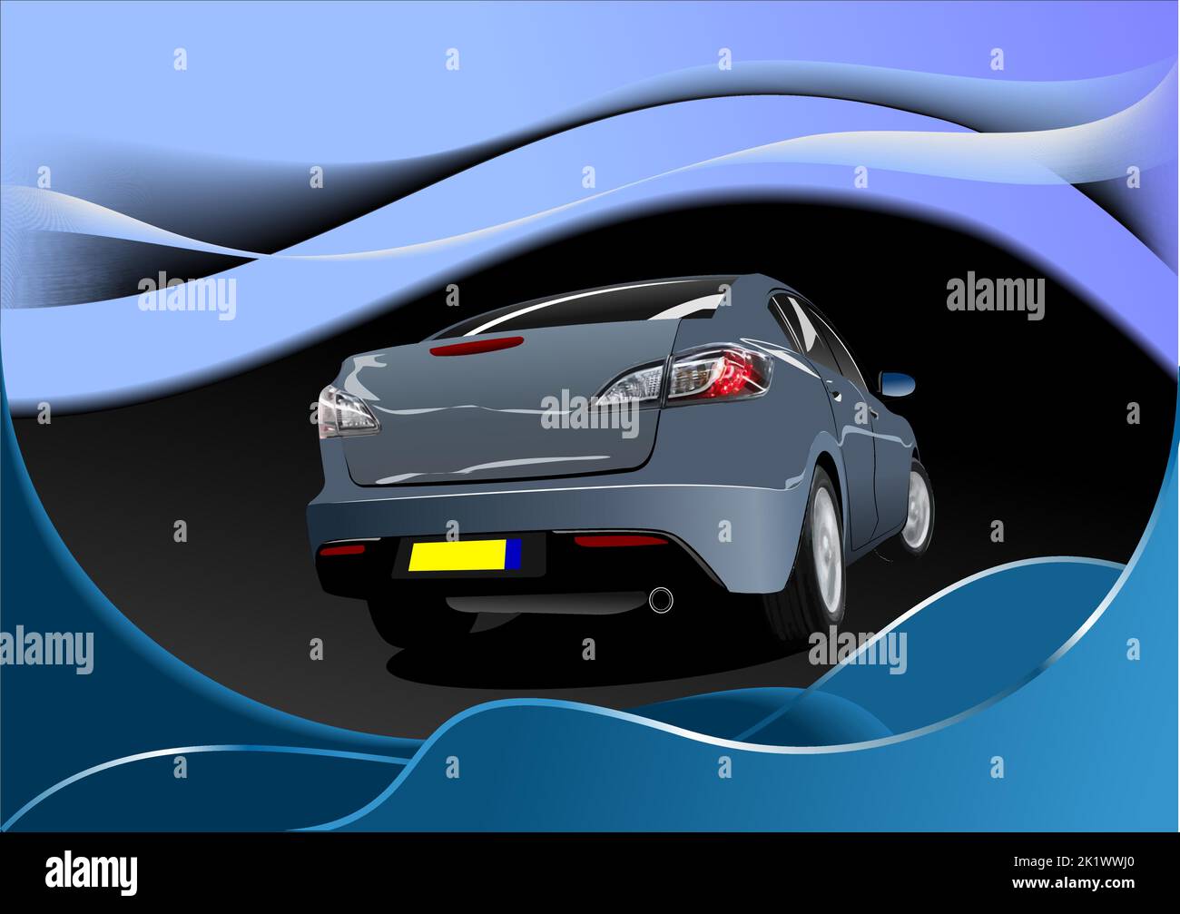 Dark gray sedan car on abstract background. Rear view. Vector Colored ...