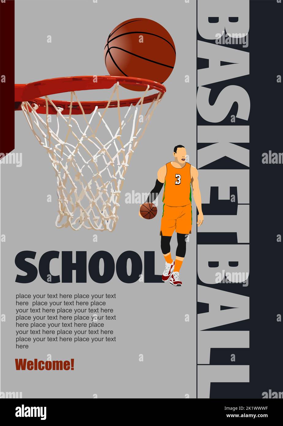 Basketball school poster. Colored Vector 3d illustration for designers ...