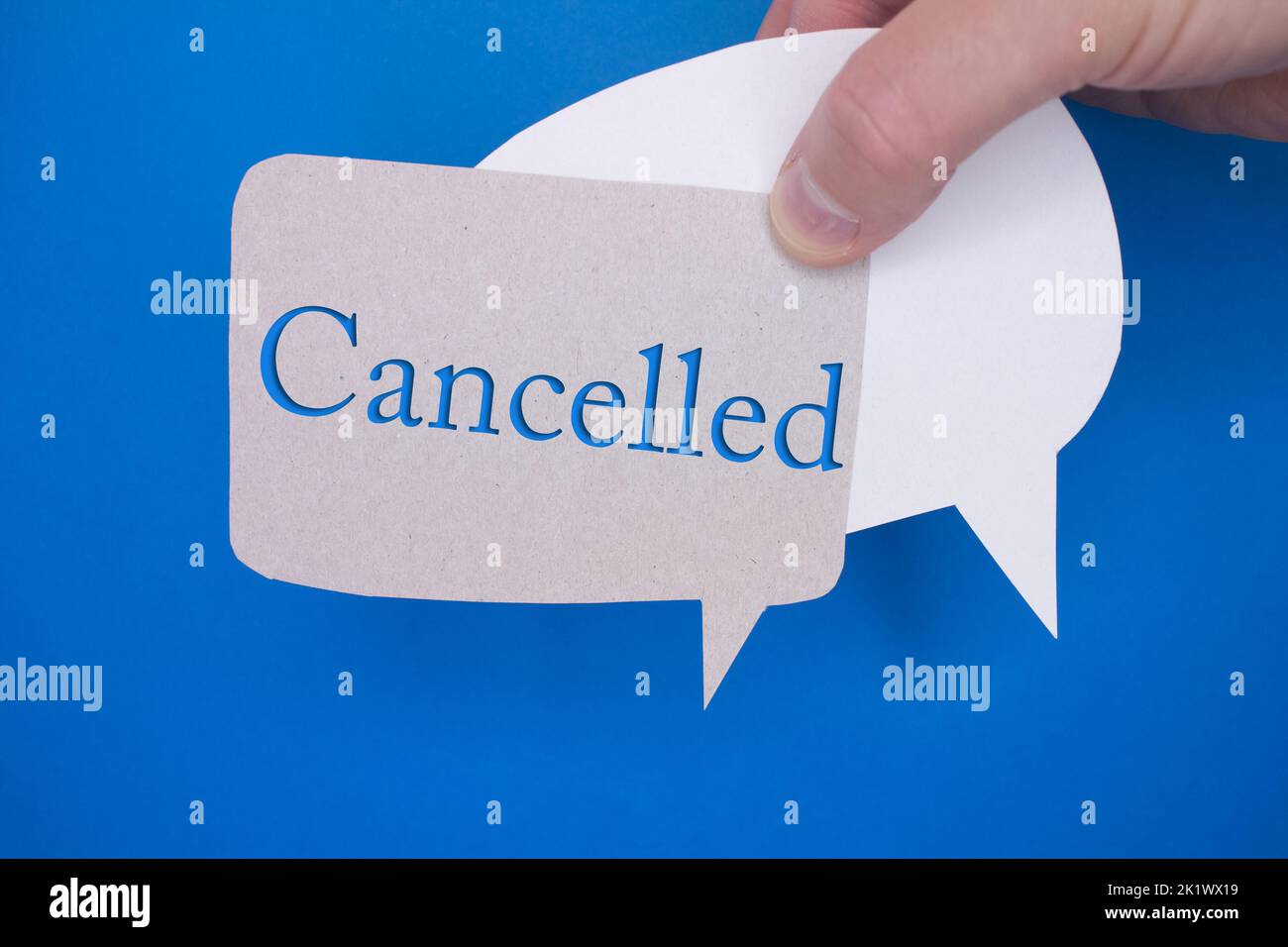 Speech bubble in front of colored background with Cancelled text Stock ...
