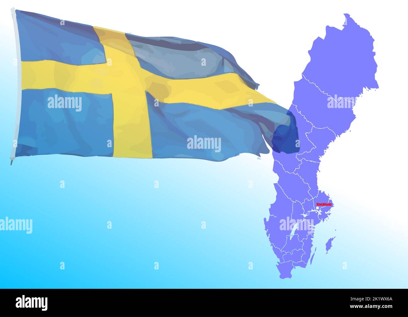 The Flag and map of Sweden. 3d color vector illustration Stock Vector ...