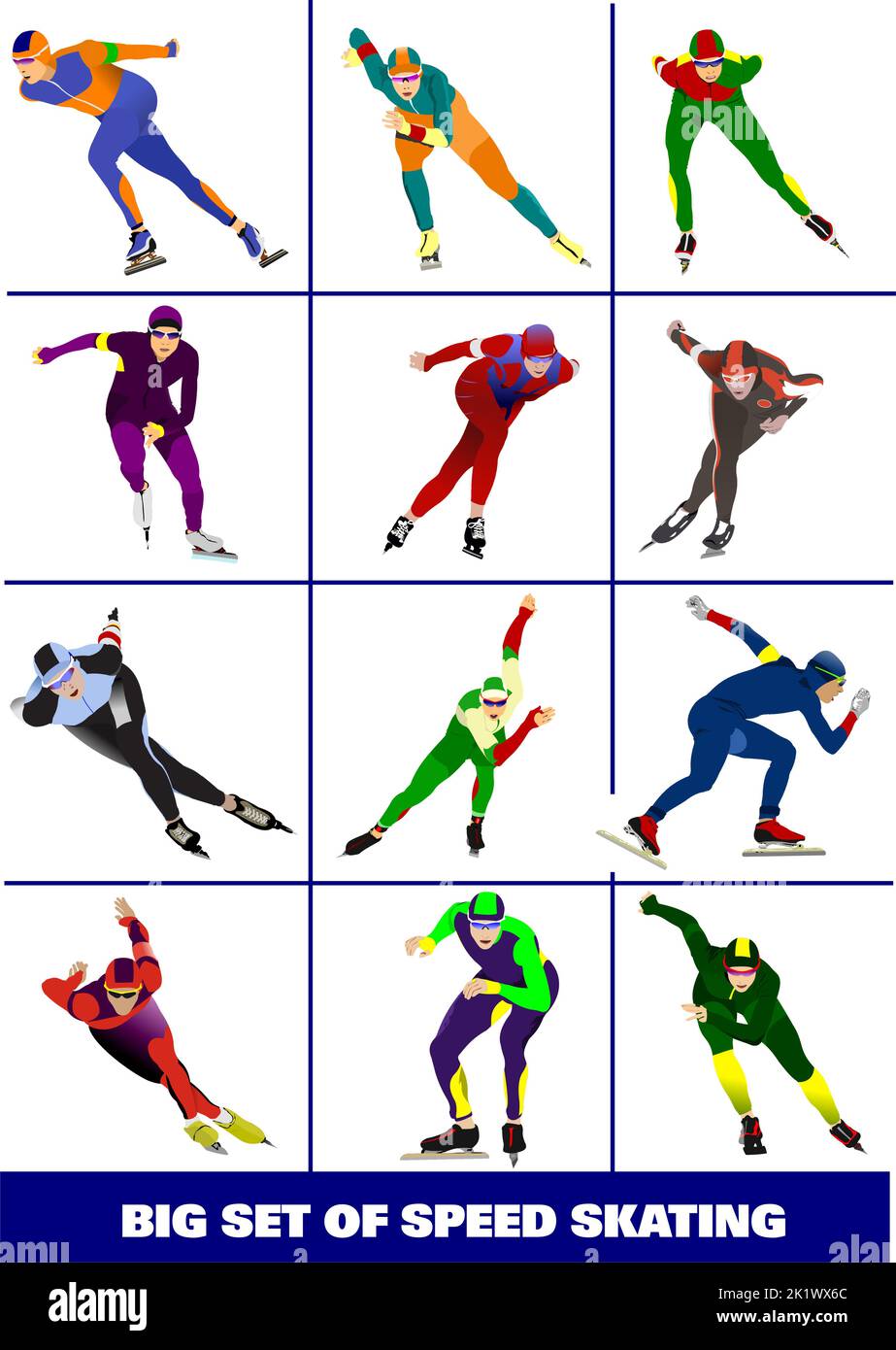 Big set of Speed skating runner. Vector 3d illustration Stock Vector ...