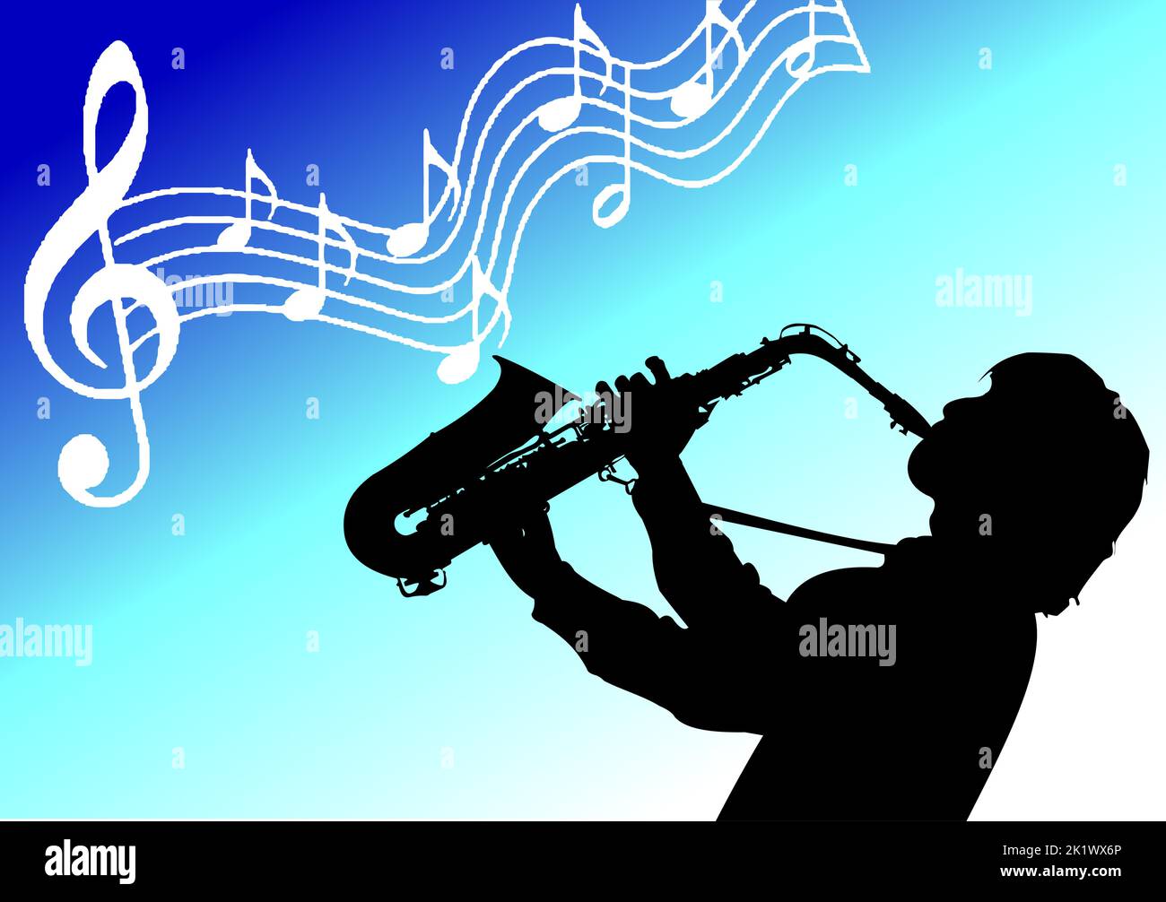 Vector illustration as silhouette of jazz or blues musician playing on ...