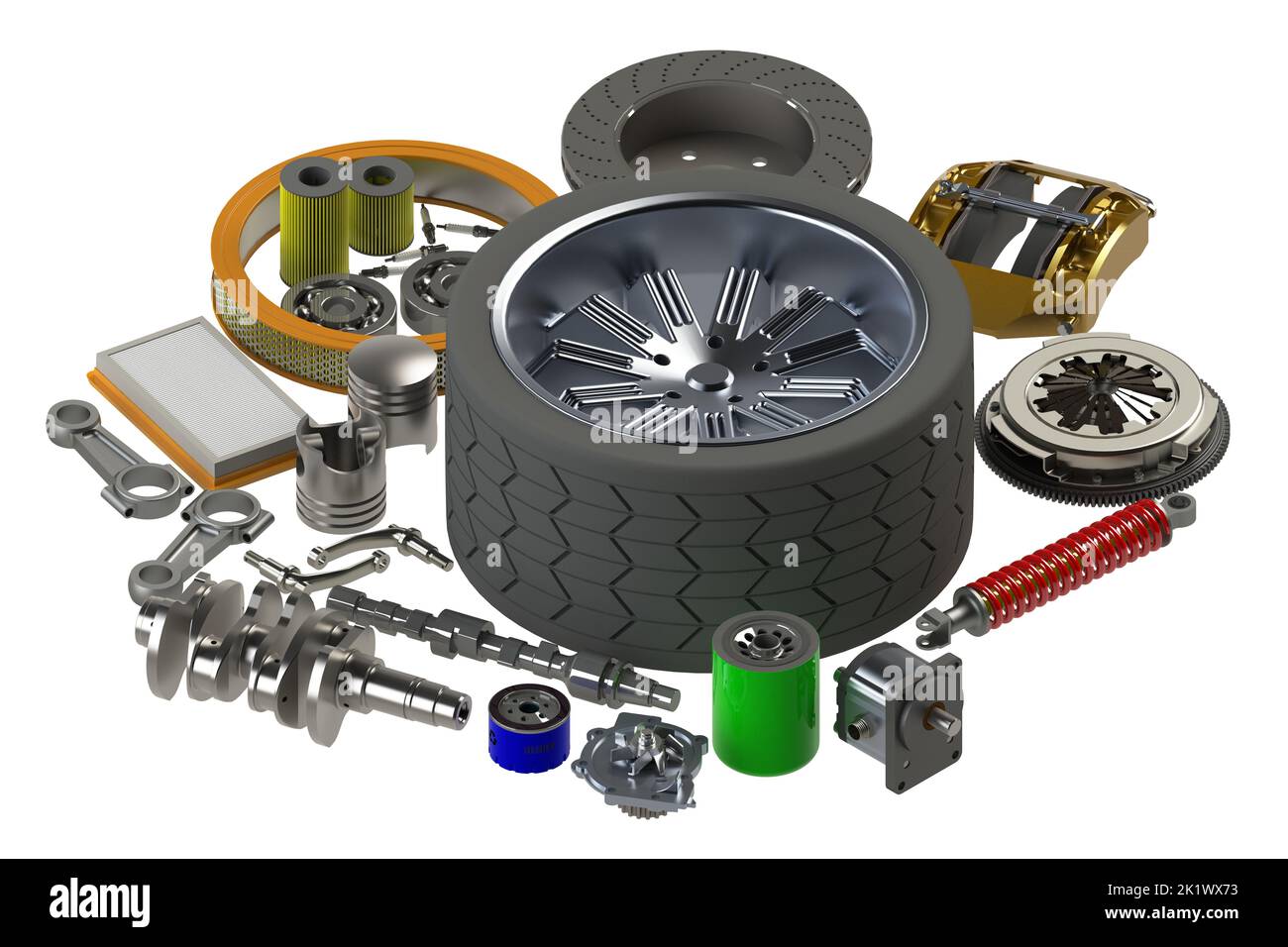 Car spare parts 3D illustration isolated on white background Stock ...