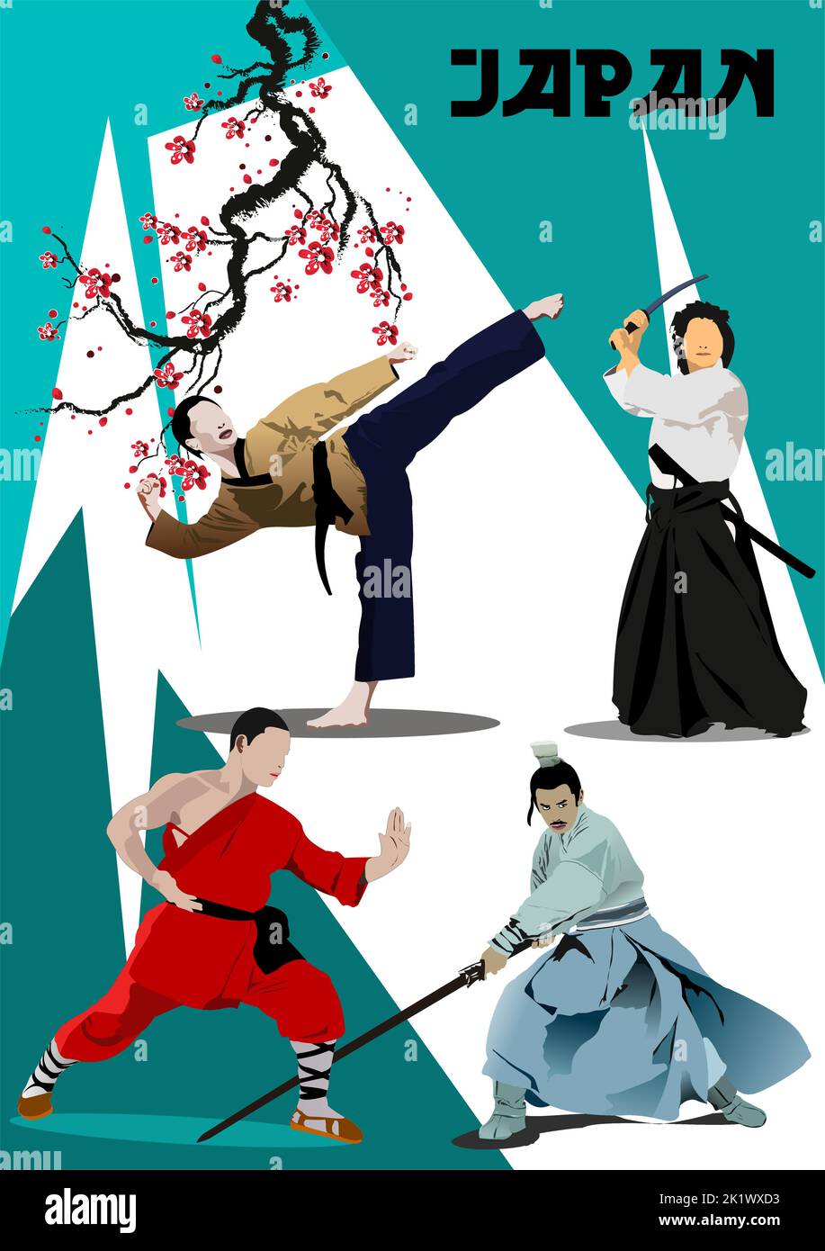 Japan images. Oriental combat sports. Kung Fu. Colored 3d vector illustration Stock Vector Image ...