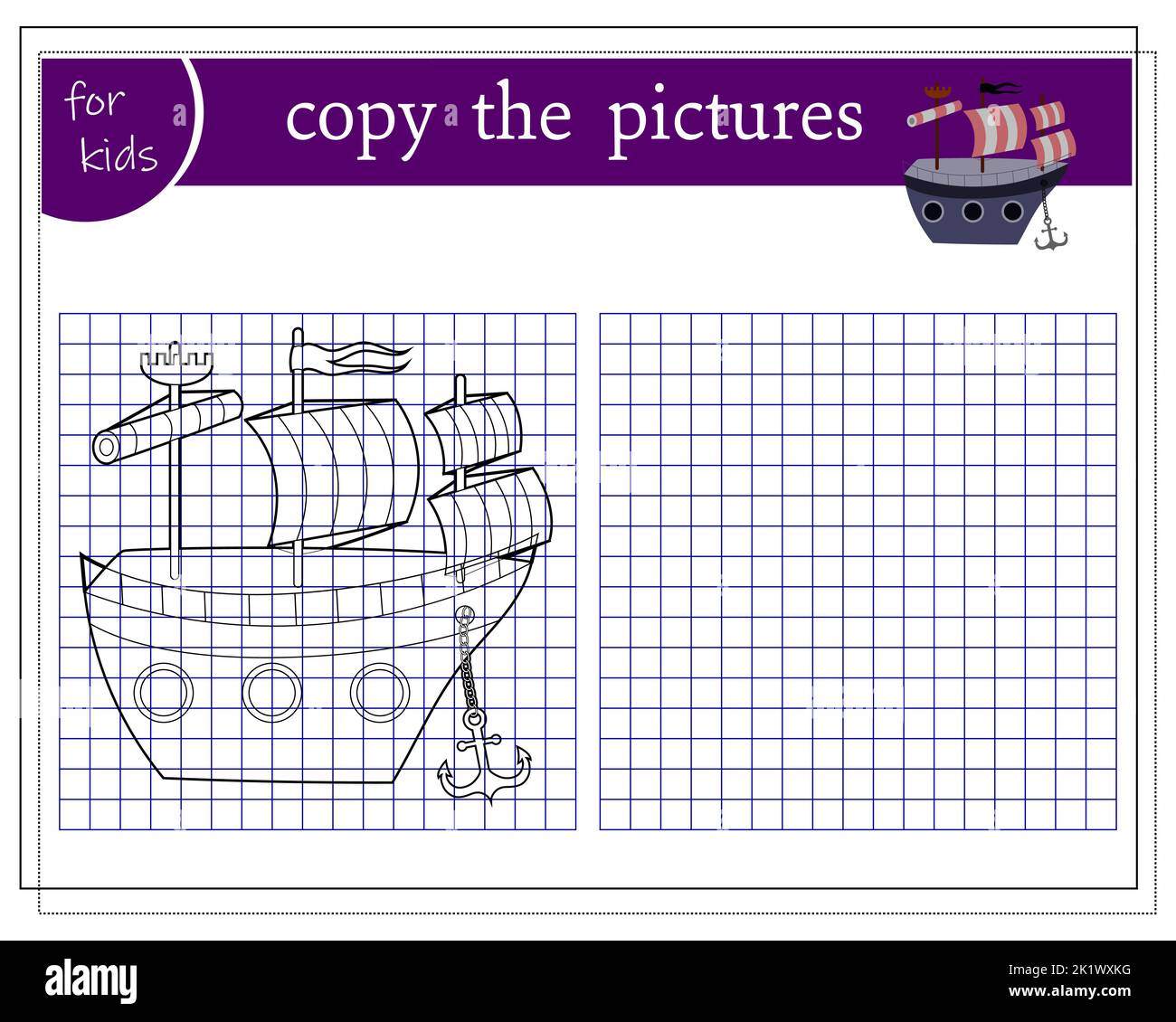 Copy the picture, educational games for kids, pirate ship. vector ...