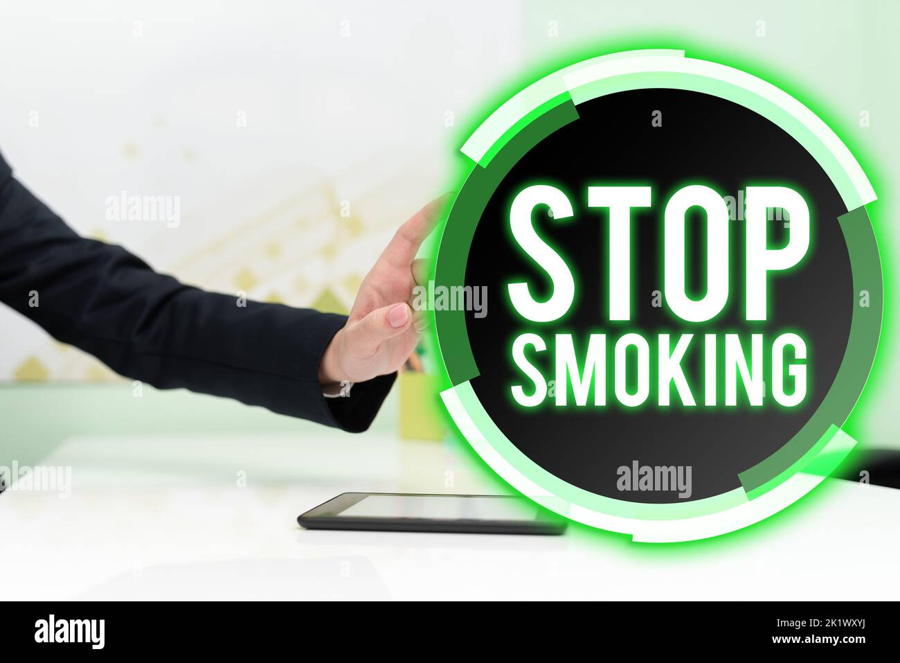 Sign displaying Stop Smoking. Word Written on Discontinuing or stopping ...