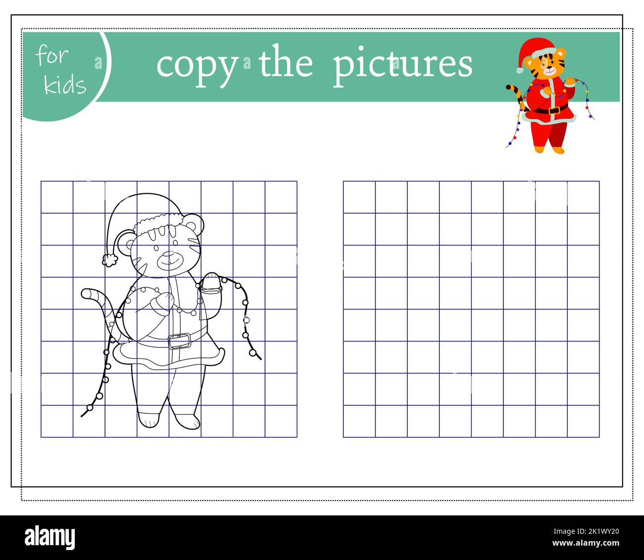 Copy the picture, educational games for kids, cartoon tiger holding a ...