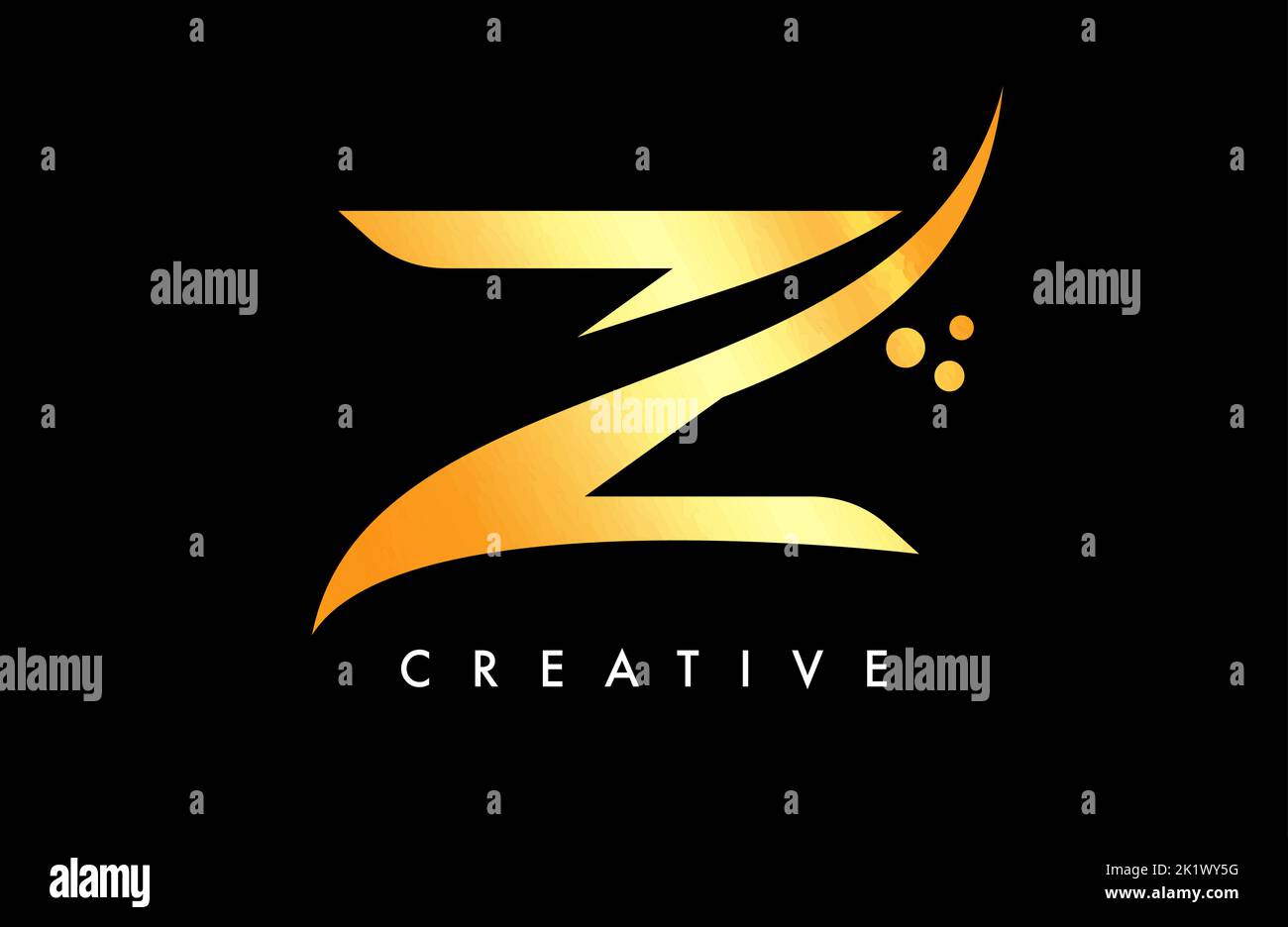 Golden Z Letter Logo Design with Elegant Creative Swoosh and Dots Vector. Modern Trendy Z letter ...