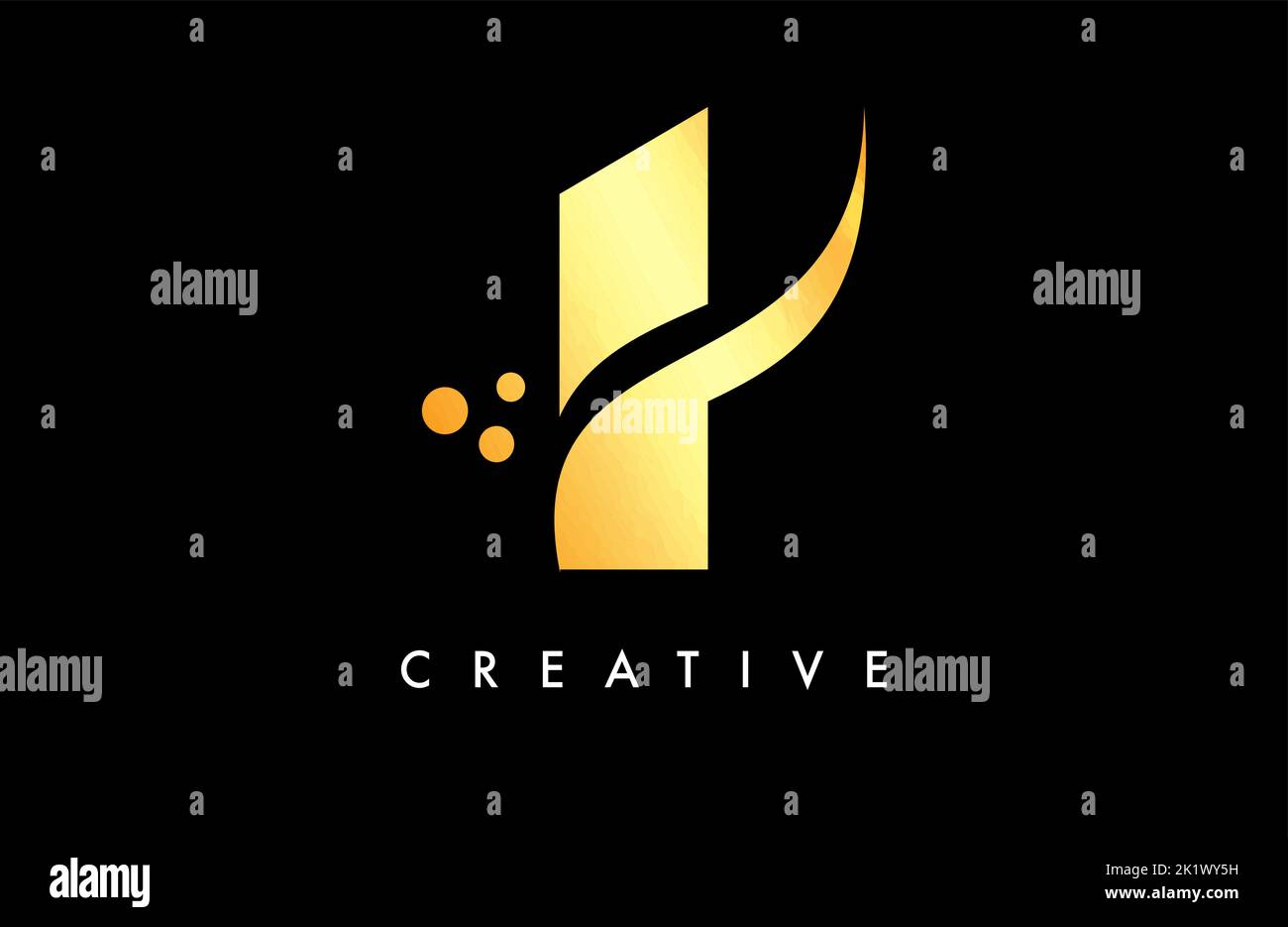 Golden I Letter Logo Design with Elegant Creative Swoosh and Dots ...