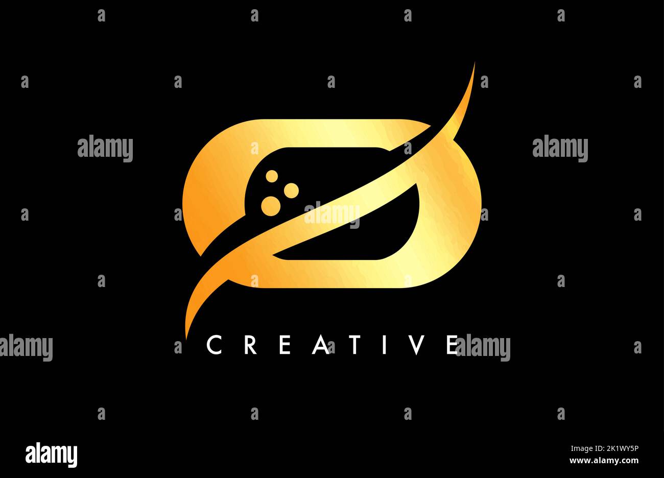 Golden O Letter Logo Design with Elegant Creative Swoosh and Dots ...