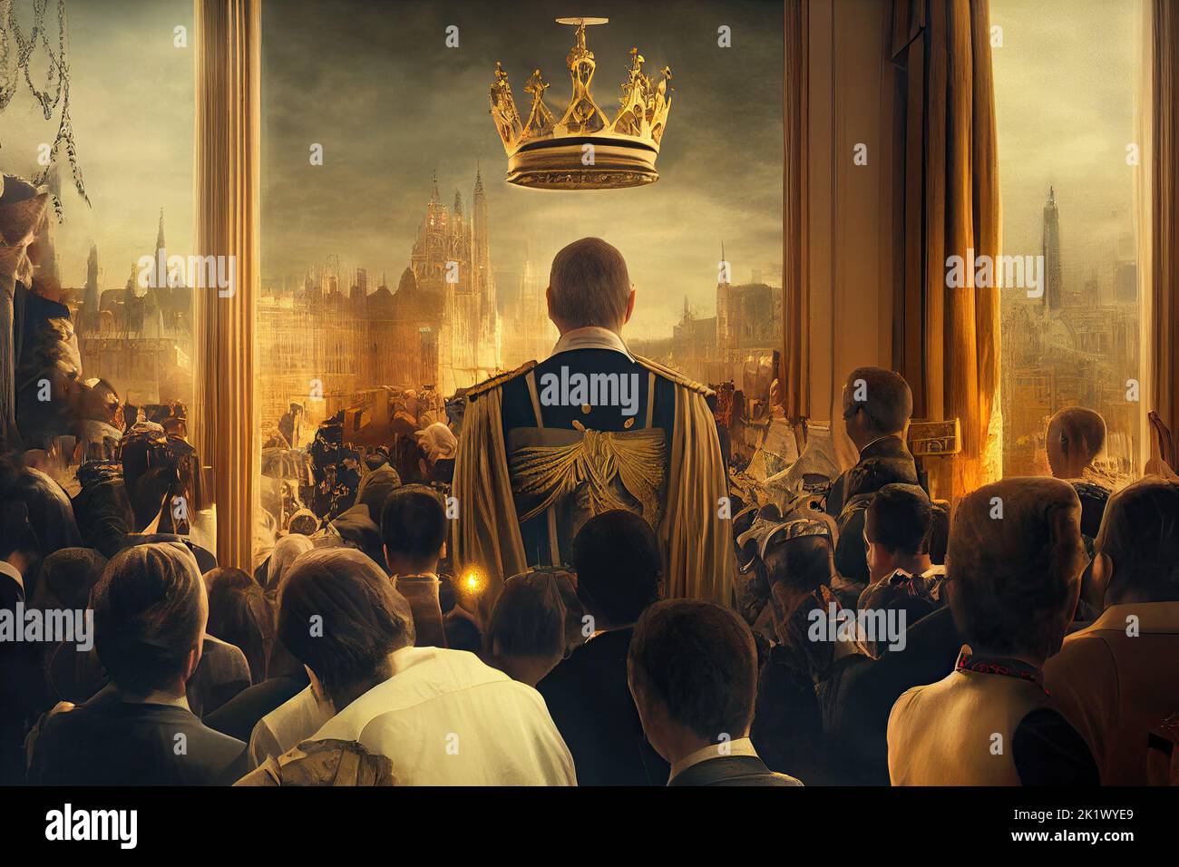 People of England celebrating the new king in Westminster Palace waving ...