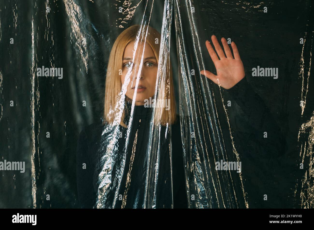 Female rights. Defocused art portrait. Freedom independence. Anxious ...